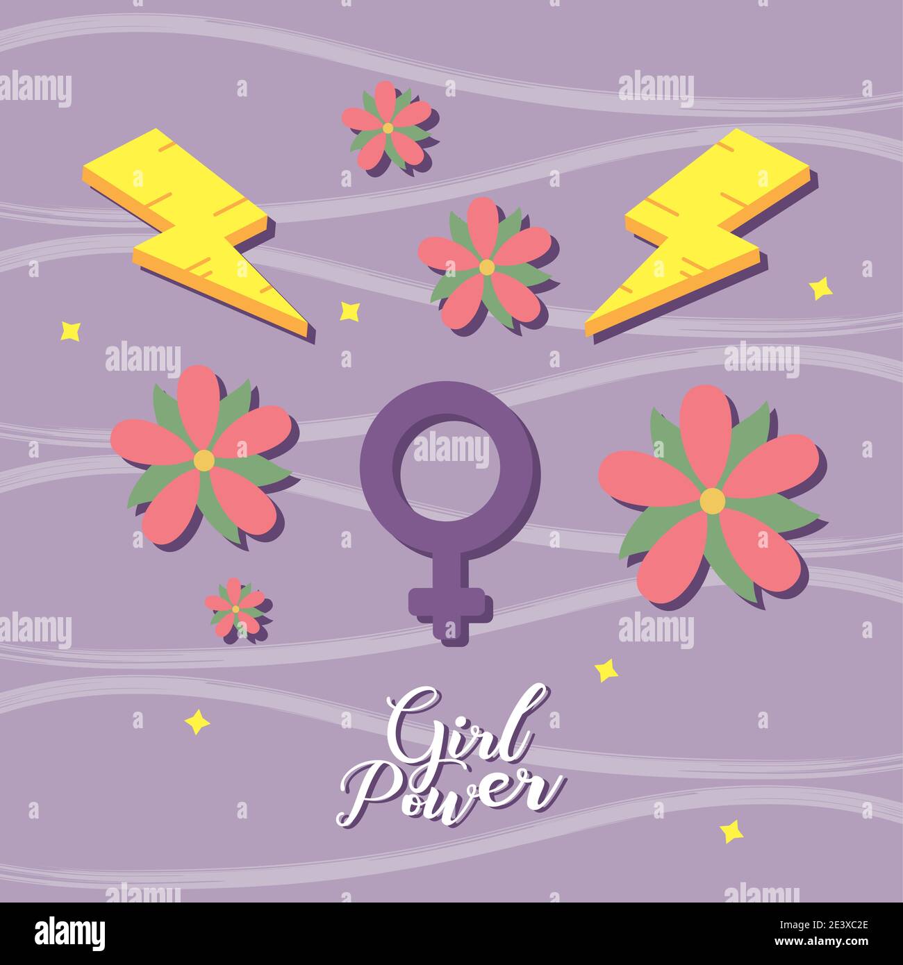 Girl power female gender with flowers and thunders design of woman ...