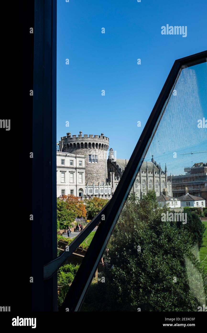 Dublin Castle seen through an upper level window at the Chester Beatty ...