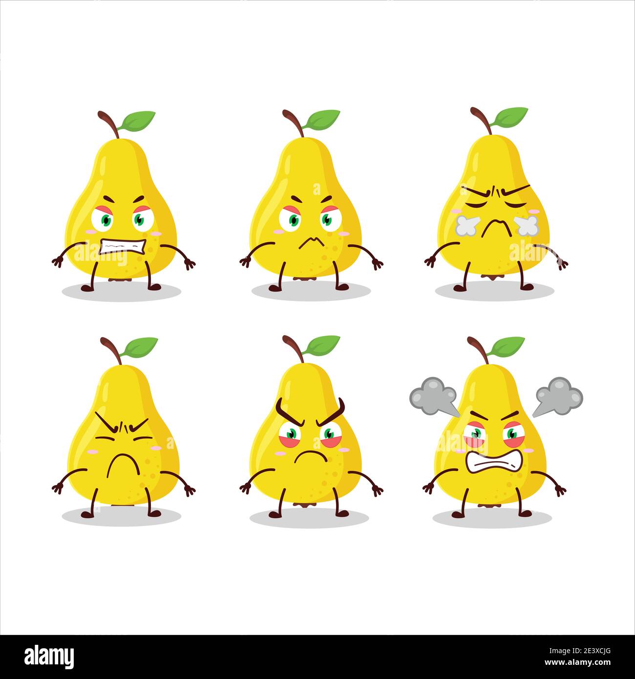 Yellow pear cartoon character with various angry expressions. Vector ...