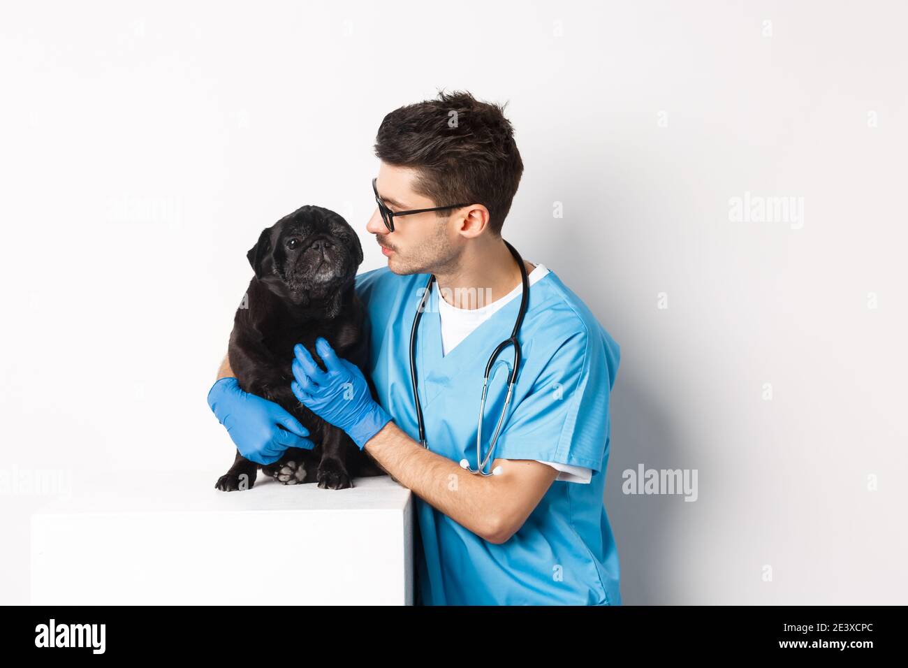 Happy young man scratching dog hi-res stock photography and images - Alamy