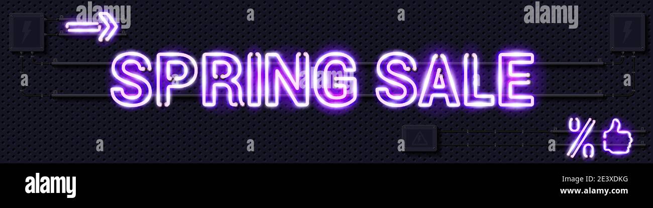 SPRING SALE glowing purple neon lamp sign. Realistic vector ...