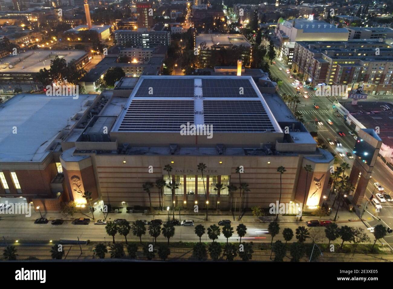 An aerial view of the Galen Center, Saturday, Jan. 16, 2021, in Los ...