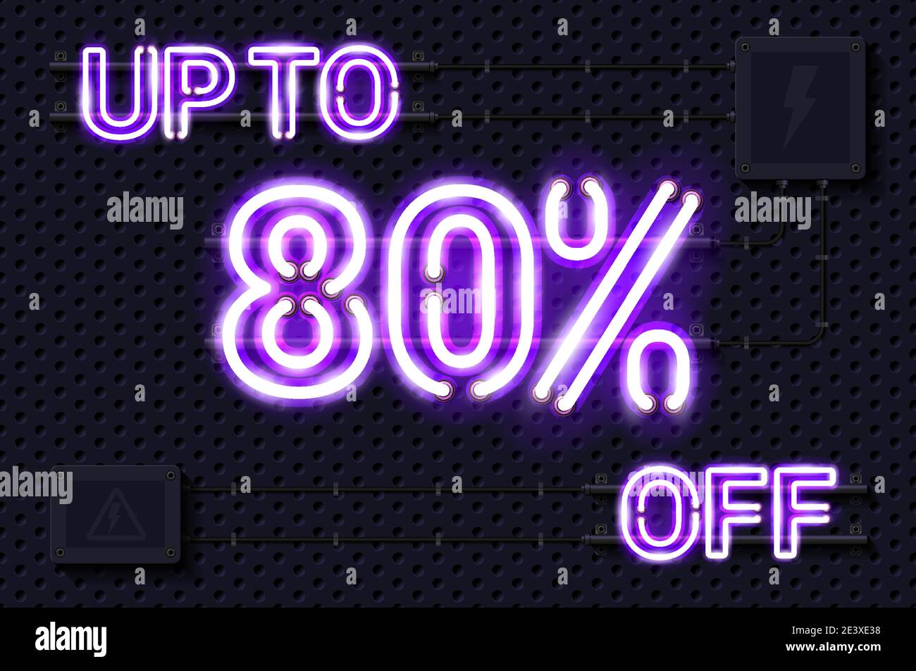 UP TO 80 percent OFF glowing purple neon lamp sign. Realistic vector ...