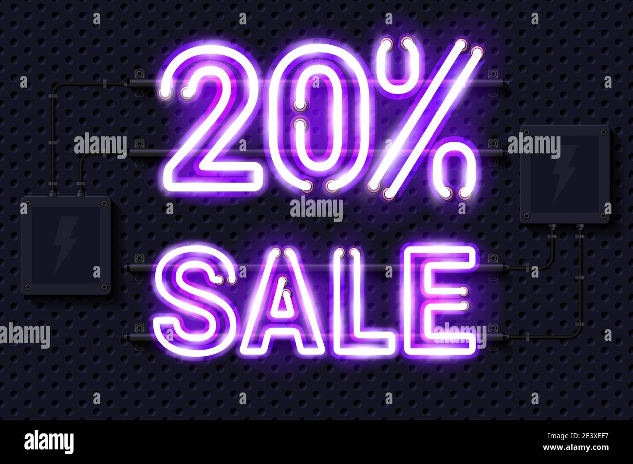 20 percent SALE glowing purple neon lamp sign. Realistic vector ...
