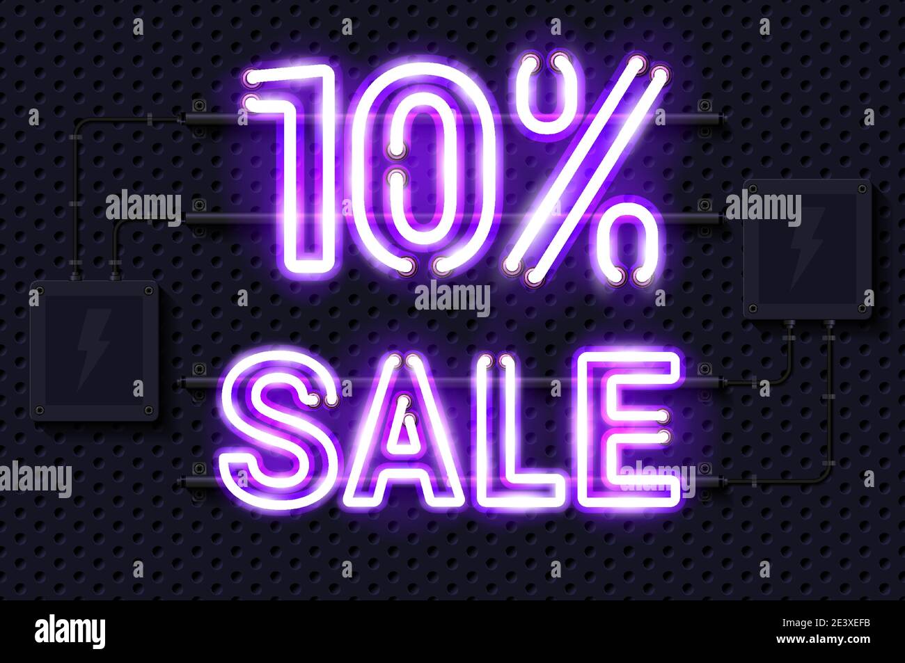 10 percent SALE glowing purple neon lamp sign. Realistic vector ...