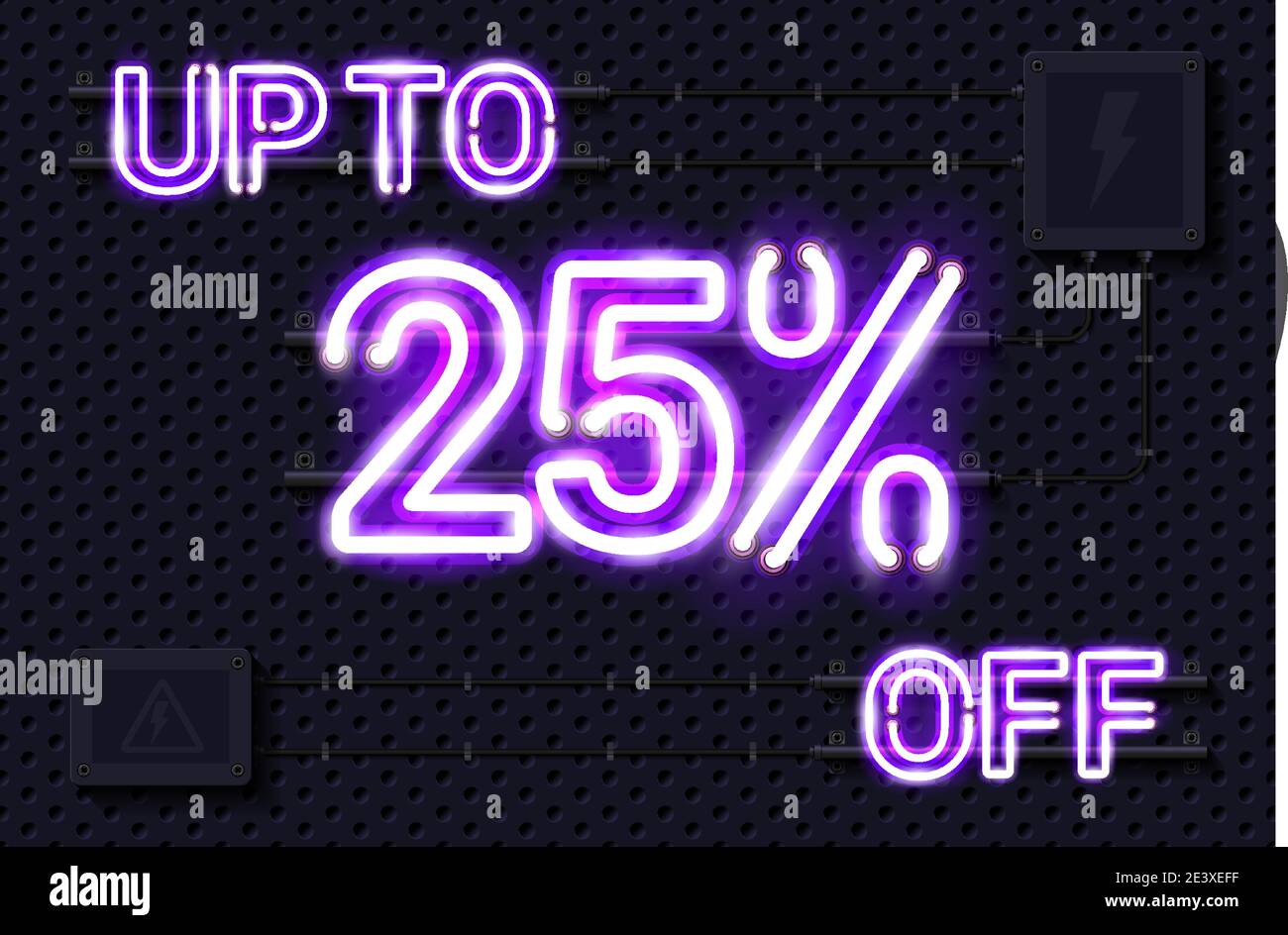 UP TO 25 percent OFF glowing purple neon lamp sign. Realistic vector ...