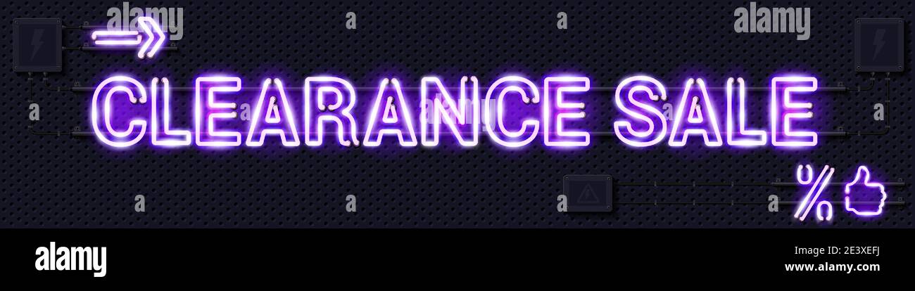 CLEARANCE SALE glowing purple neon lamp sign. Realistic vector ...