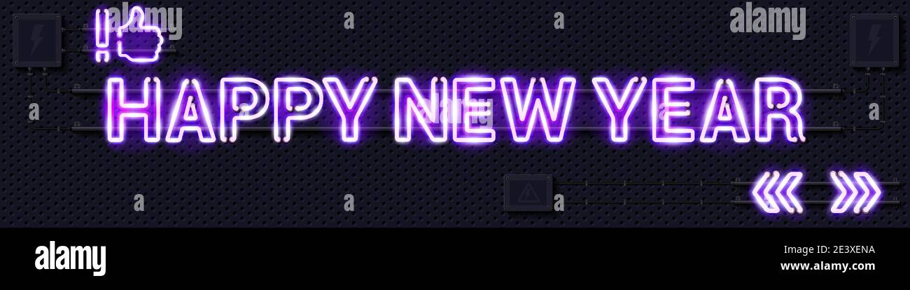HAPPY NEW YEAR glowing purple neon lamp sign. Realistic vector ...