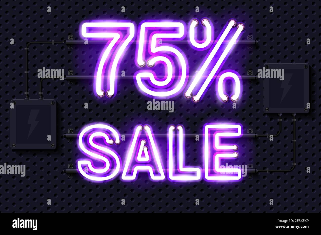 75 percent SALE glowing purple neon lamp sign. Realistic vector ...