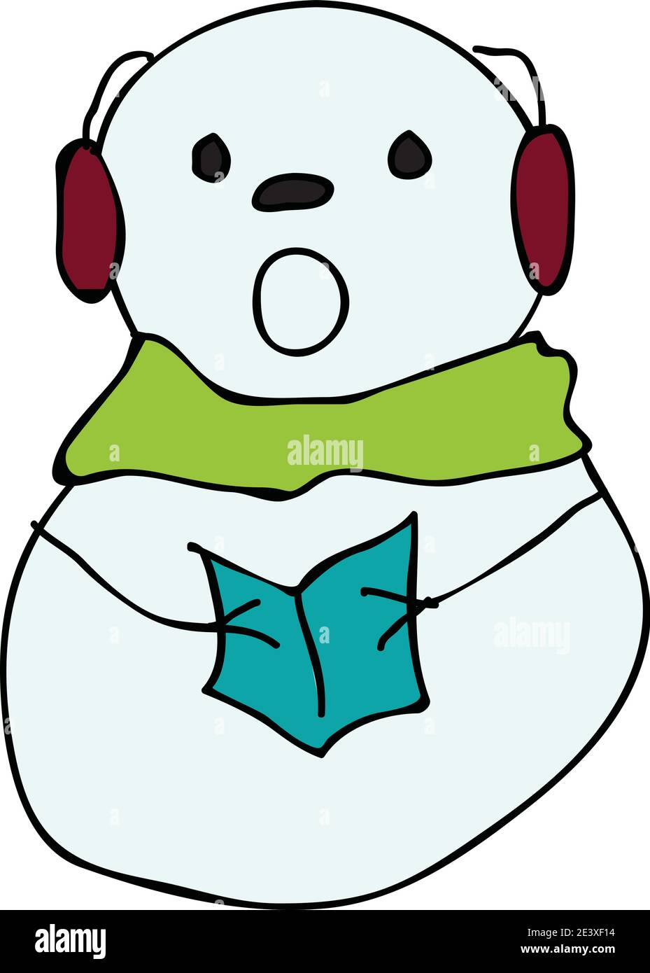snowman caroling in scarf and ear muffs vector illustration isolated ...