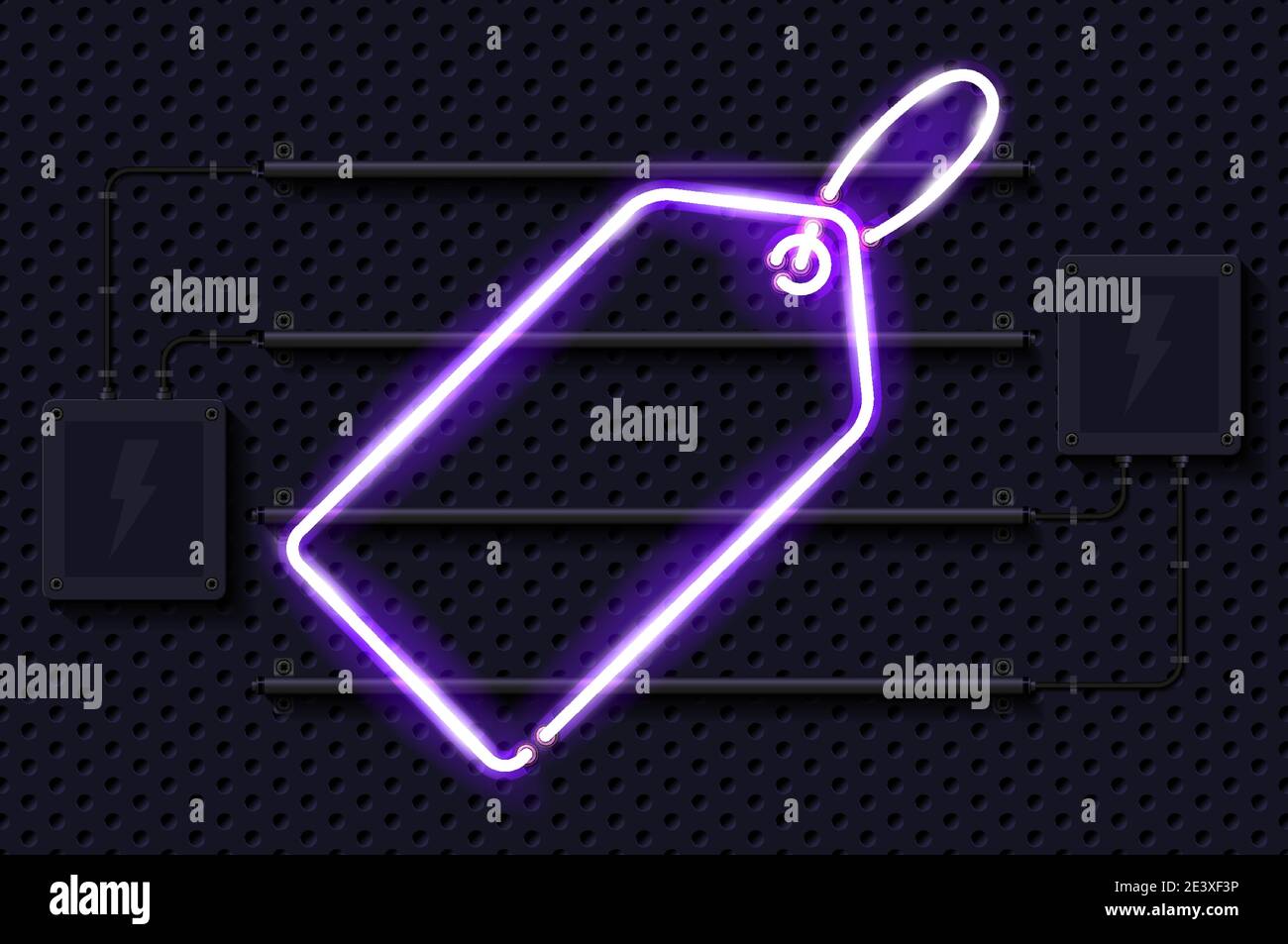 Discount tag glowing purple neon lamp sign. Realistic vector ...