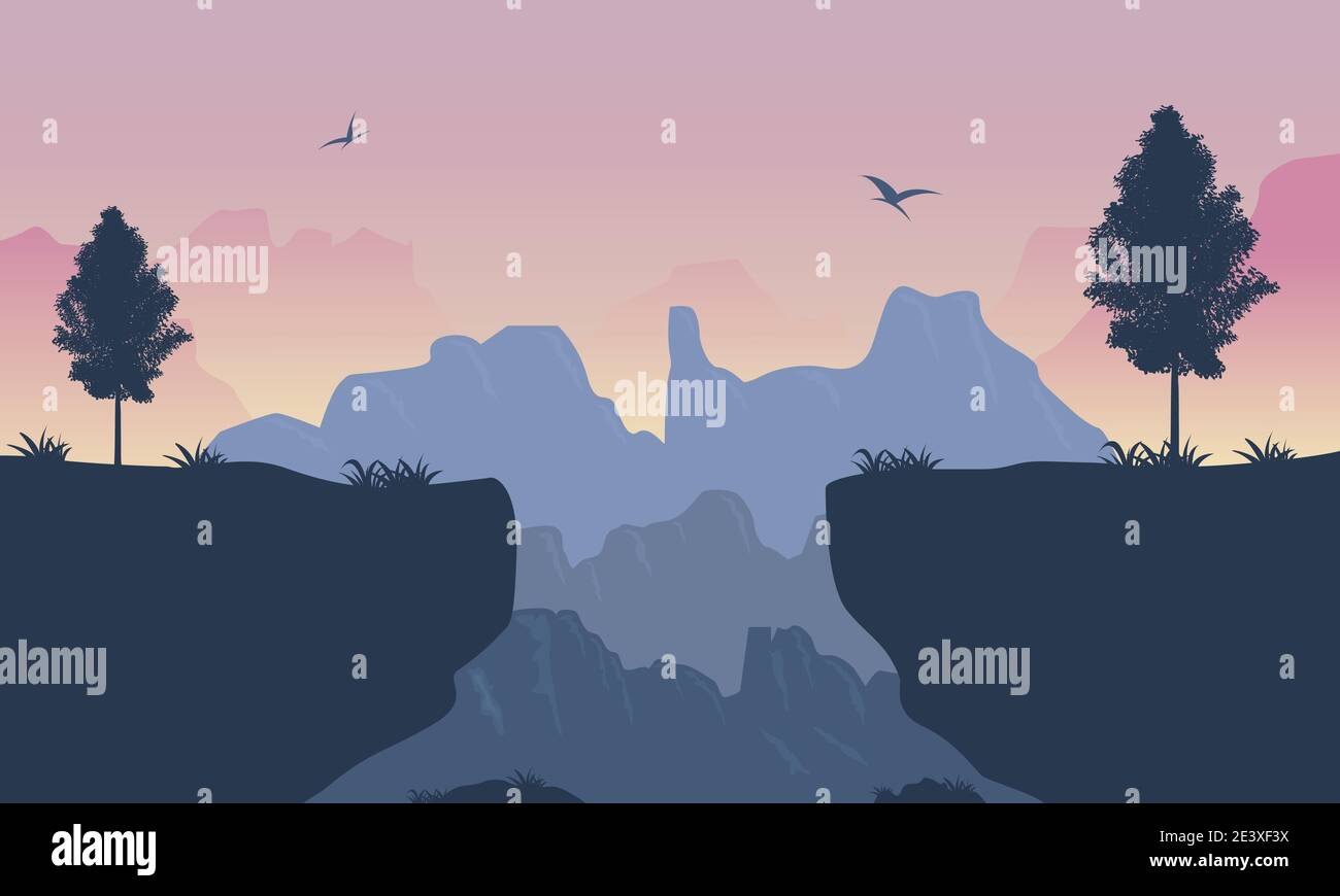 Wonderful sunset scenery in the afternoon. Vector illustration Stock ...