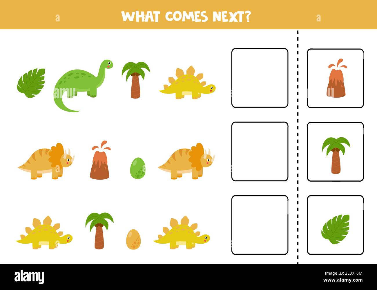 What comes next game with cute cartoon dinosaurs and elements ...