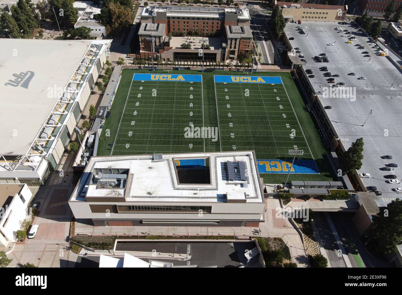 An aerial view of Spaudling Field and the Wasserman Football Center on ...