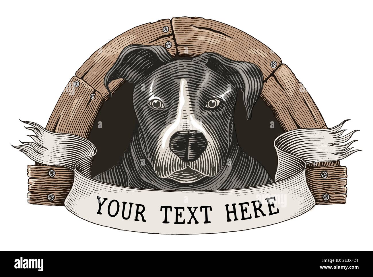 Dog farm logo hand draw vintage engraving style clip art isolated on ...