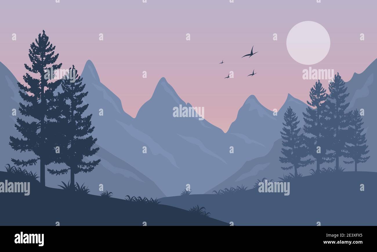 Beautiful countryside scenery in the afternoon. Vector illustration ...