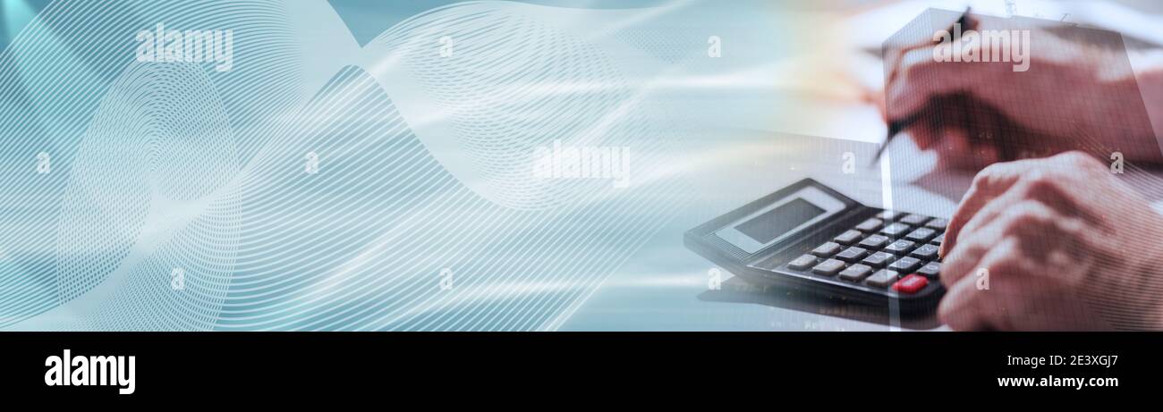 Male hand using calculator, accounting concept, light effect, double ...