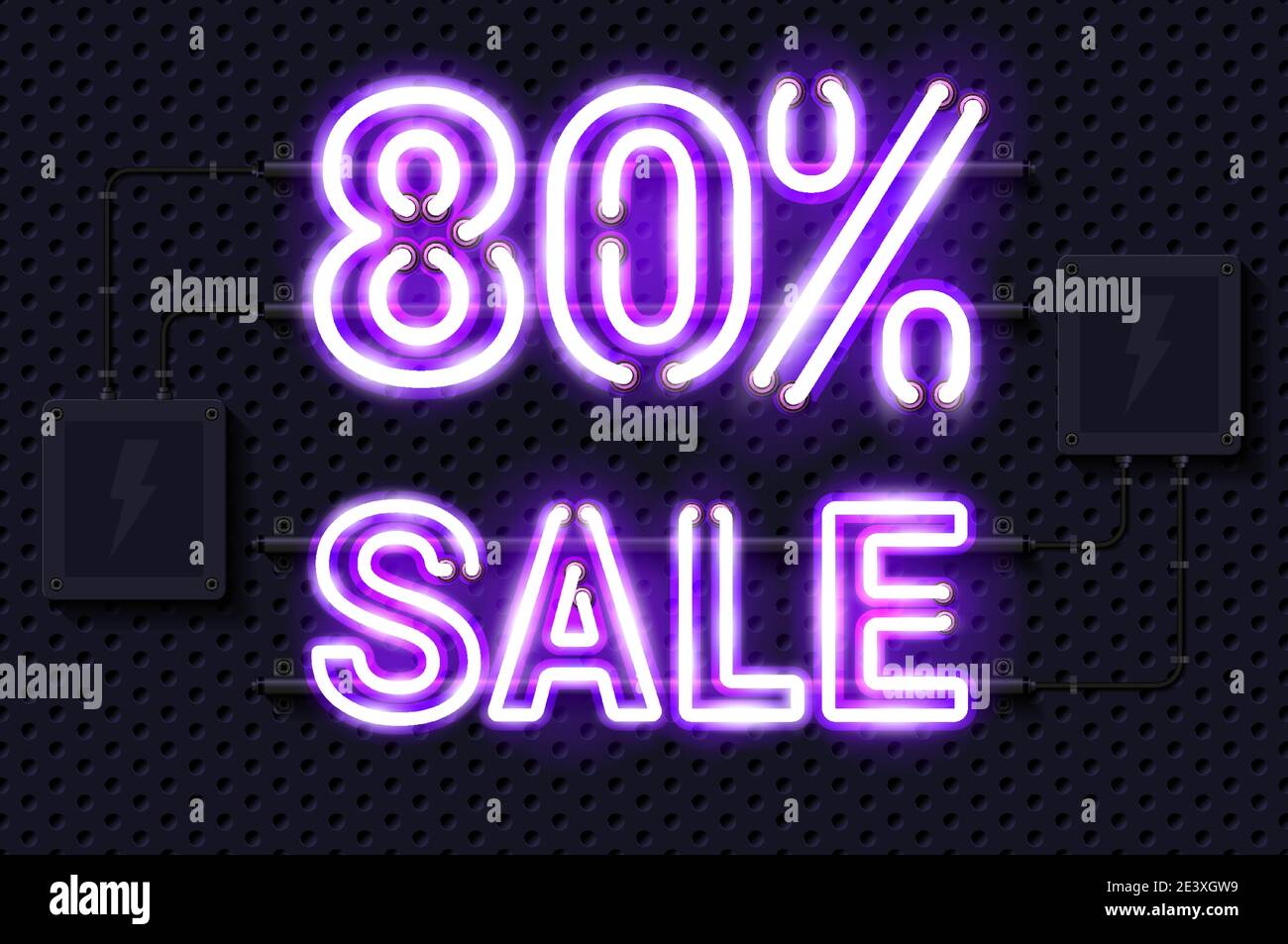 80 percent SALE glowing purple neon lamp sign. Realistic vector ...