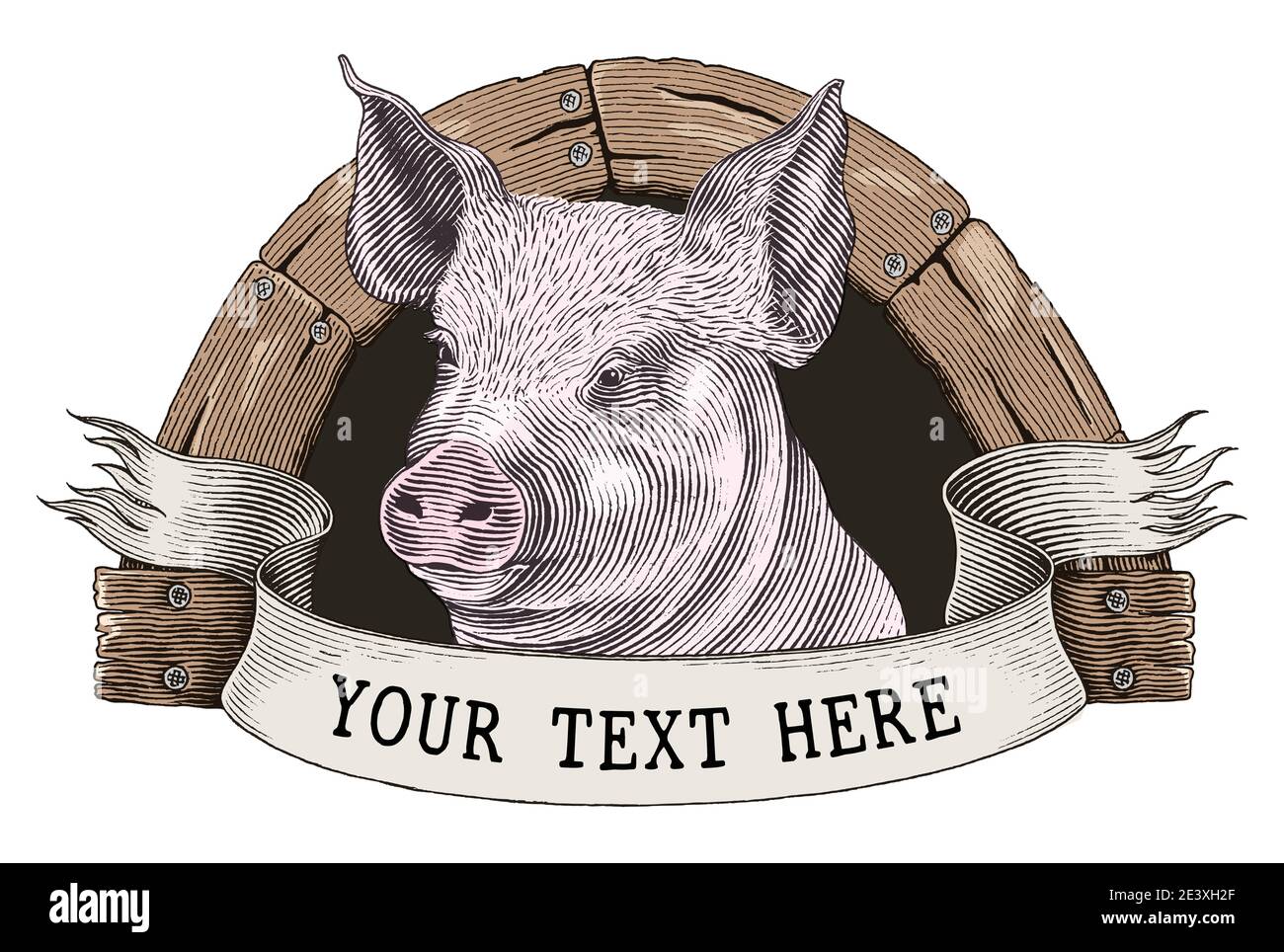 Pig farm logo hand draw vintage engraving style clip art isolated on ...