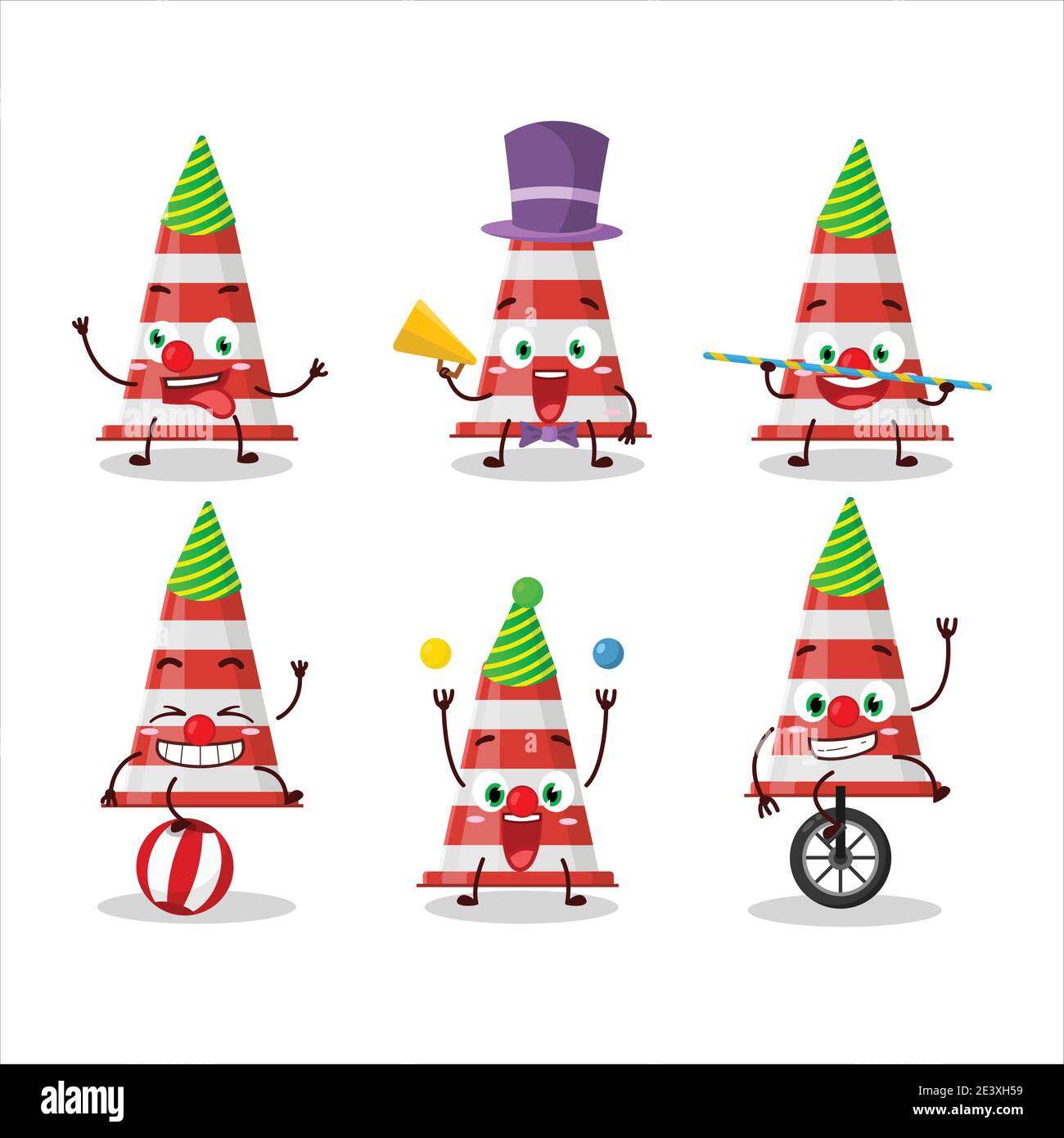 Cartoon character of red traffic cone with various circus shows. Vector ...