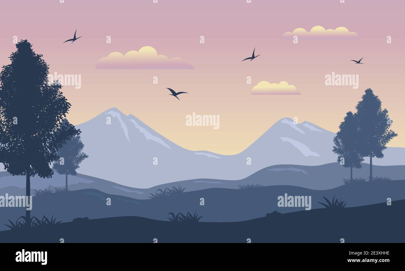 amazing natural scenery in the afternoon. Vector illustration Stock ...