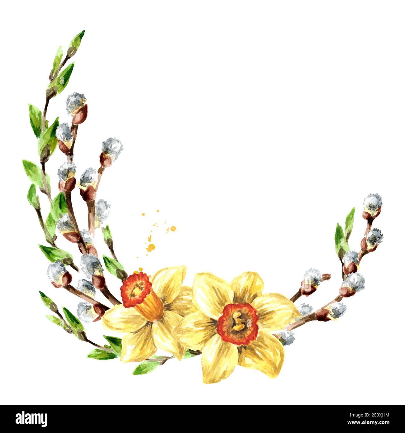 Wreath with spring flowers, Hand drawn watercolor illustration isolated ...