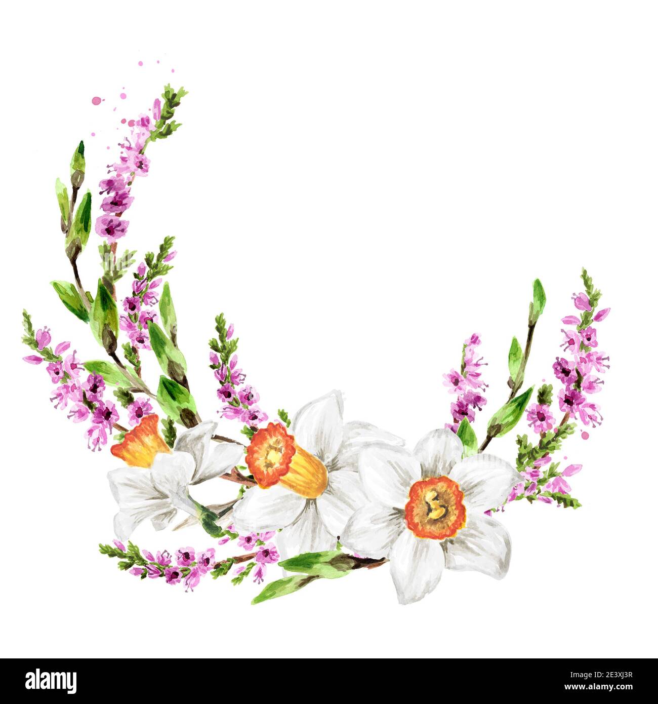 Wreath with spring flowers Hand drawn watercolor illustration, isolated ...