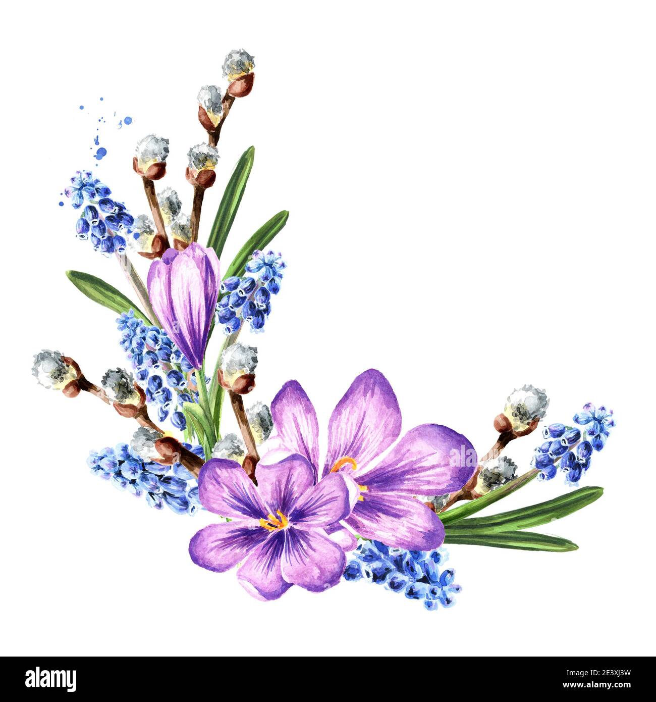 Wreath with spring flowers, Hand drawn watercolor illustration ...