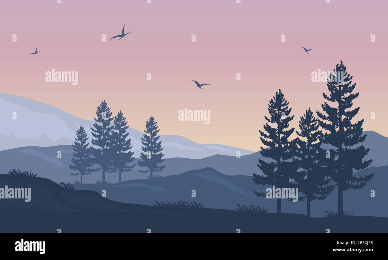 beautiful scenery at sunset on a warm afternoon. Vector illustration ...