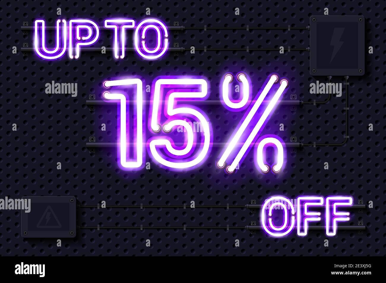 UP TO 15 percent OFF glowing purple neon lamp sign. Realistic vector ...