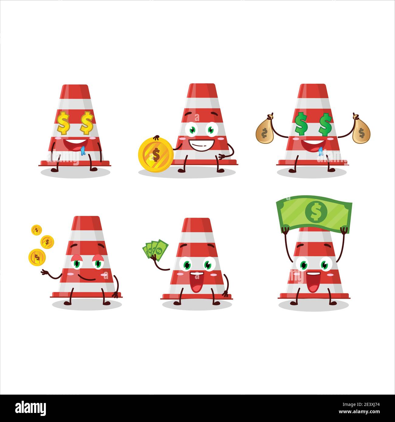 Red traffic cone cartoon character with cute emoticon bring money ...