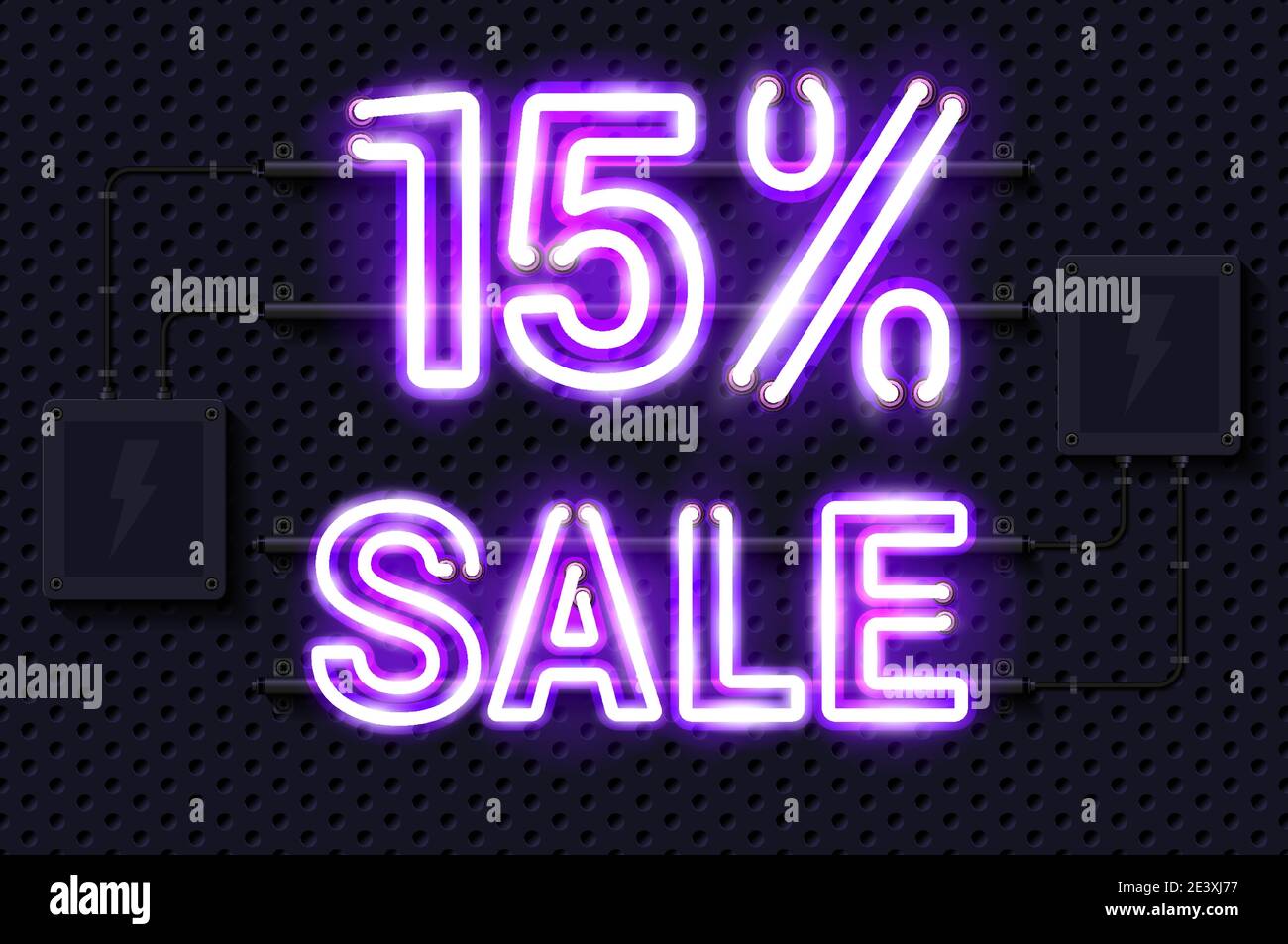 15 percent SALE glowing purple neon lamp sign. Realistic vector ...