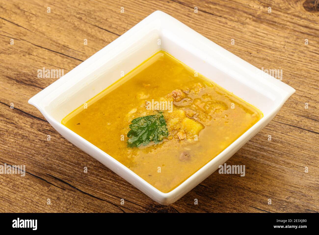Pea soup with smoked meat and vegetables Stock Photo - Alamy