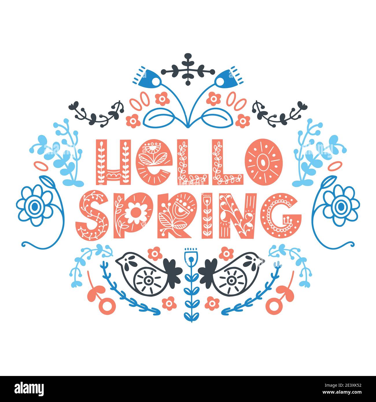 Hello Spring lettering. Elements for invitations, posters, greeting ...