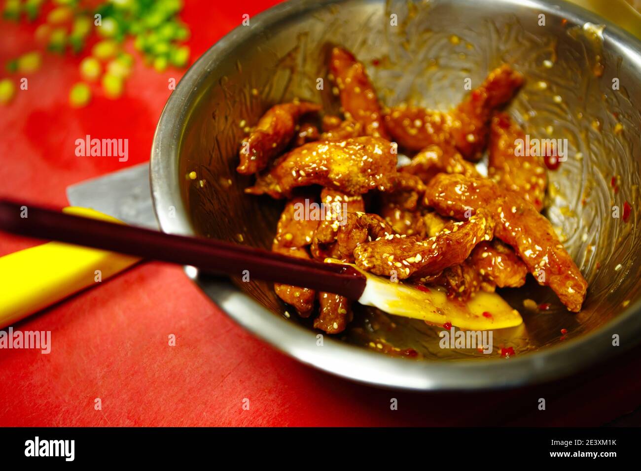 Deep fried chicken stripes cooked for dinner in fast food restaurant ...