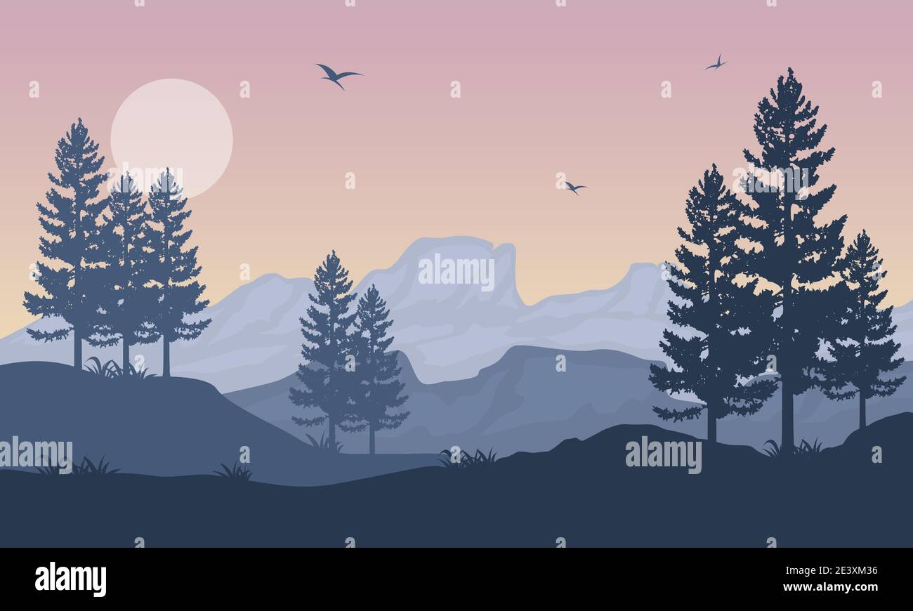 A warm afternoon atmosphere with very nice scenery. Vector illustration ...