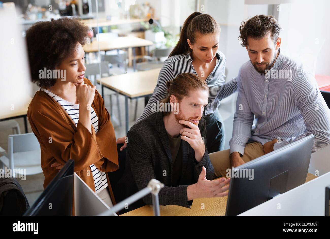 Creative managers crew working with new startup project in office. Team ...