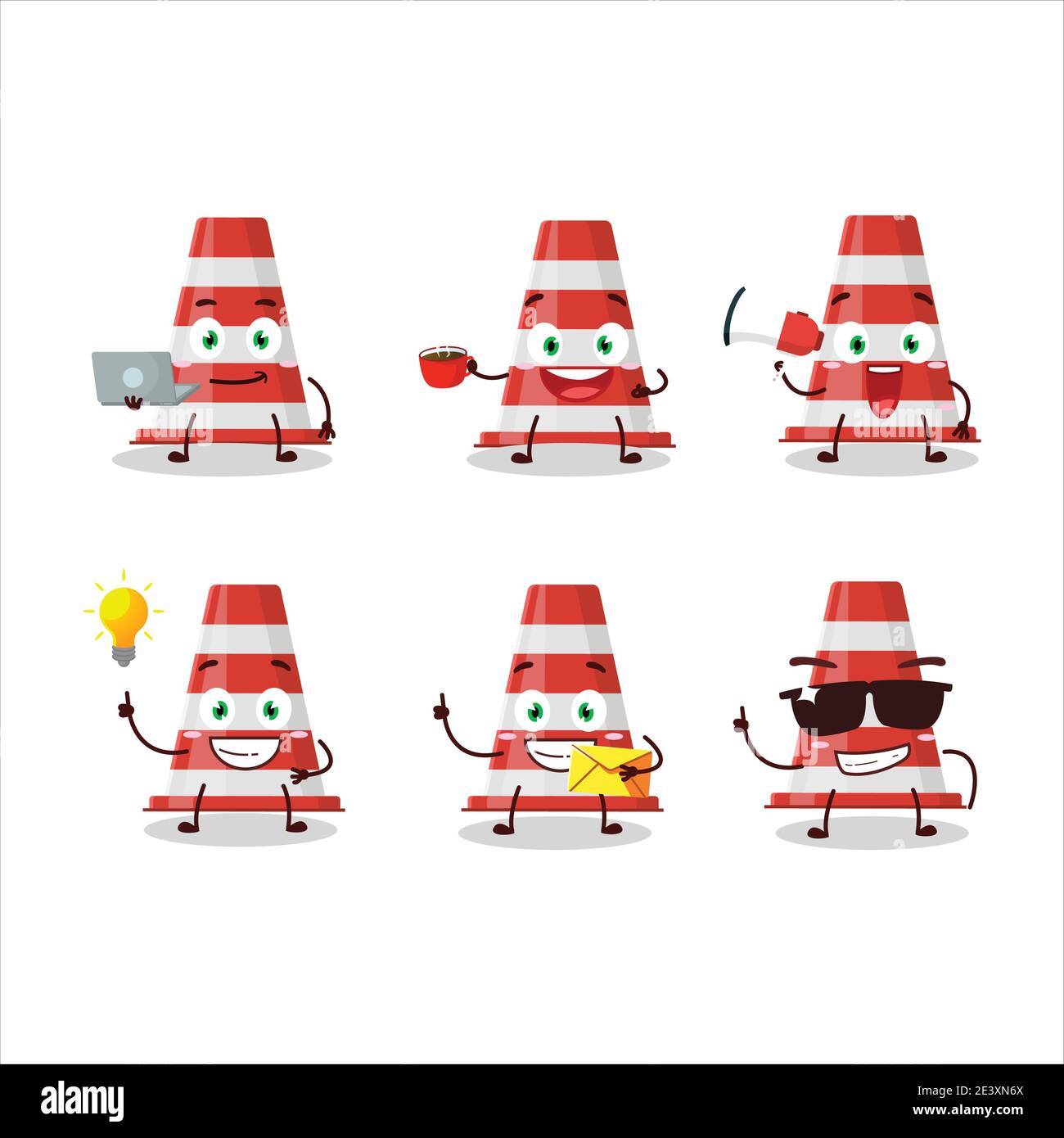 Red traffic cone cartoon character with various types of business ...