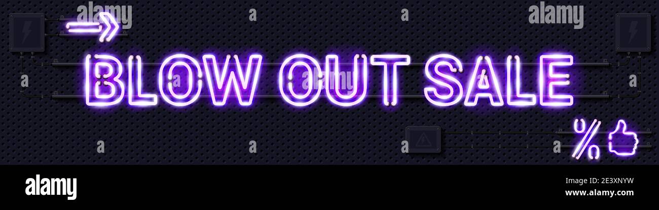 BLOW OUT SALE glowing purple neon lamp sign. Realistic vector ...