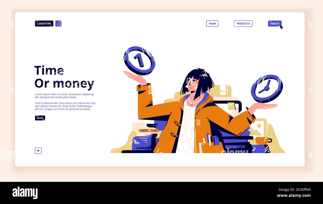 Time or money banner. Concept of balance, comparison work and value ...
