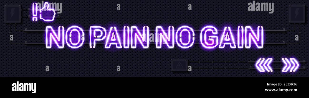 NO PAIN NO GAIN glowing purple neon lamp sign. Realistic vector ...