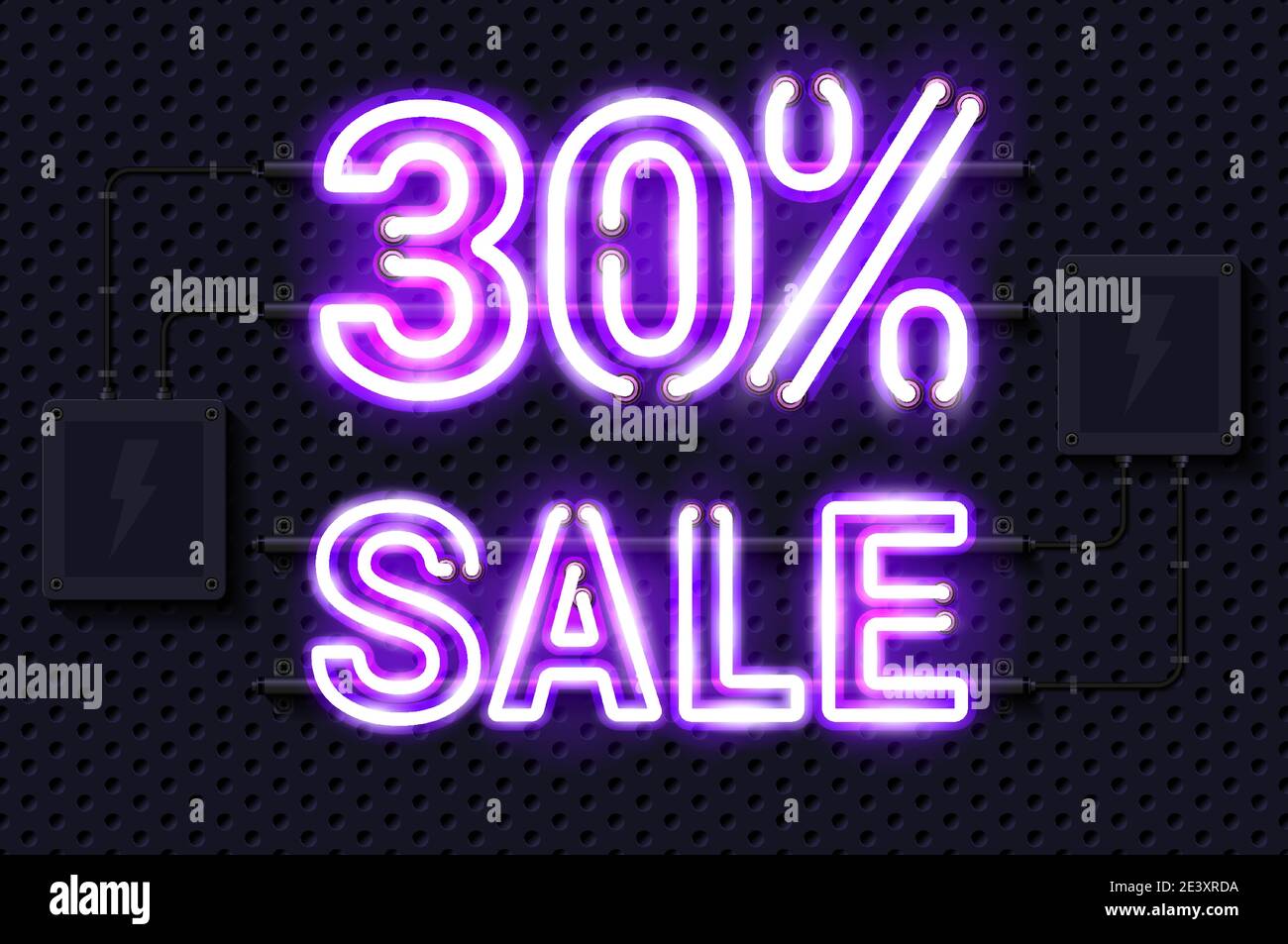 30 percent SALE glowing purple neon lamp sign. Realistic vector ...