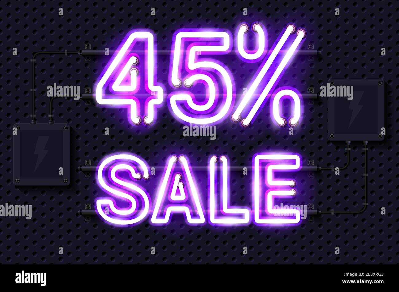 45 percent SALE glowing purple neon lamp sign. Realistic vector ...