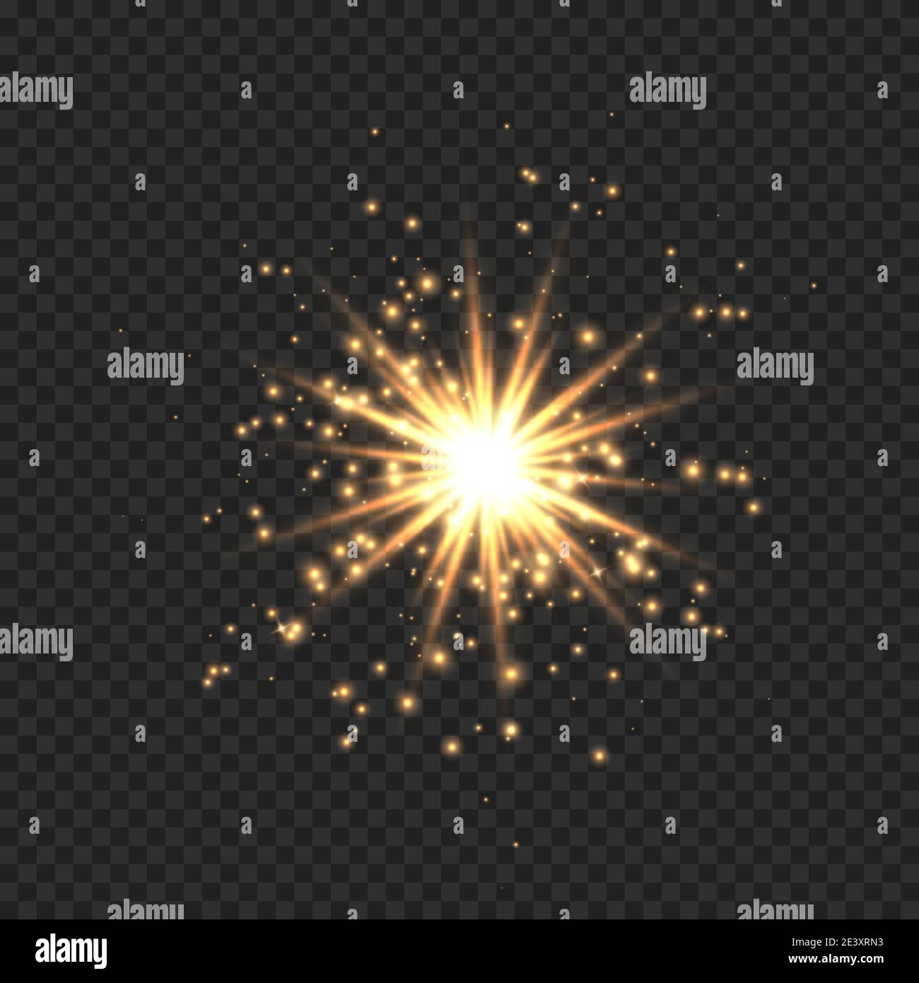 Star burst with sparkles. Golden light flare effect with stars, sparkles and glitter isolated on ...