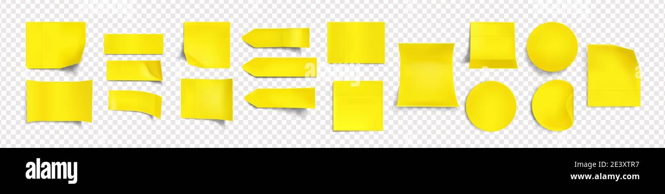 Yellow stickers of different shapes mockup with shadow and curly edges ...