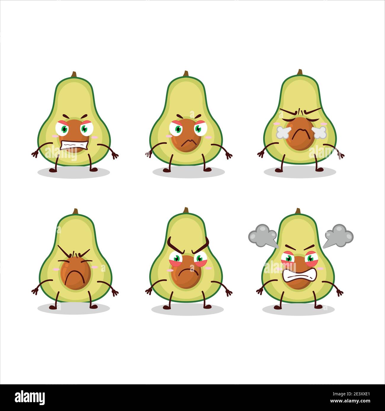 Slice of avocado cartoon character with various angry expressions ...