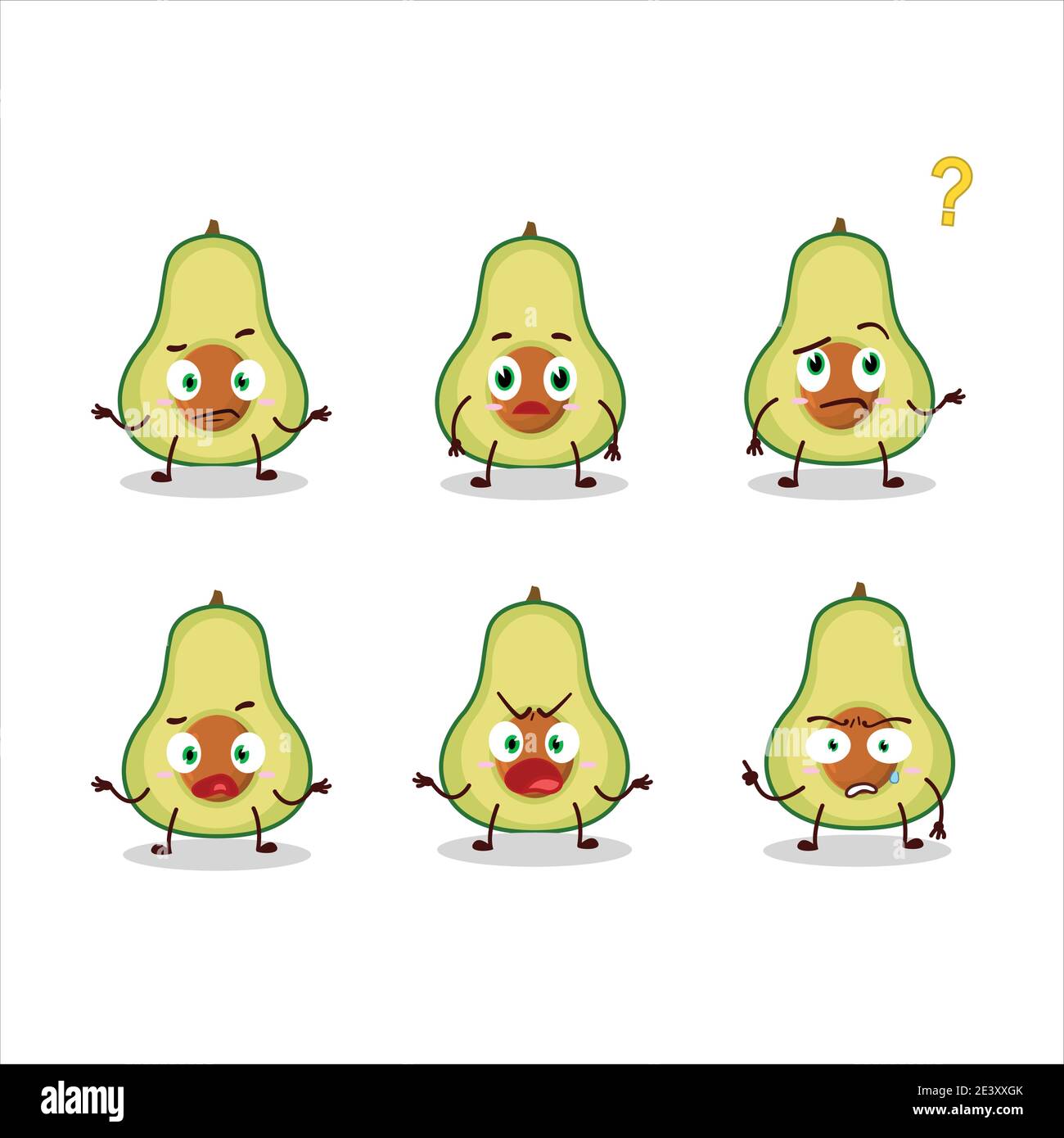 Cartoon character of slice of avocado with what expression. Vector ...