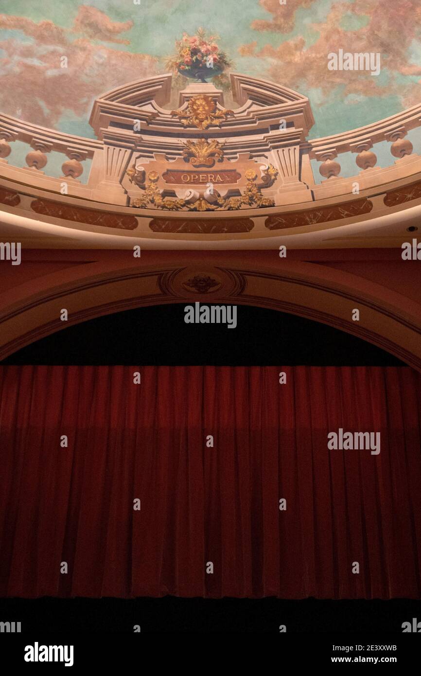 Seats without a person in an empty room. Valence, France January 19 ...