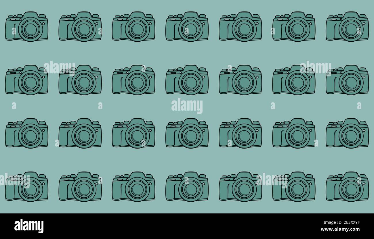 Seamless green camera pattern at green pastel background. Vector ...