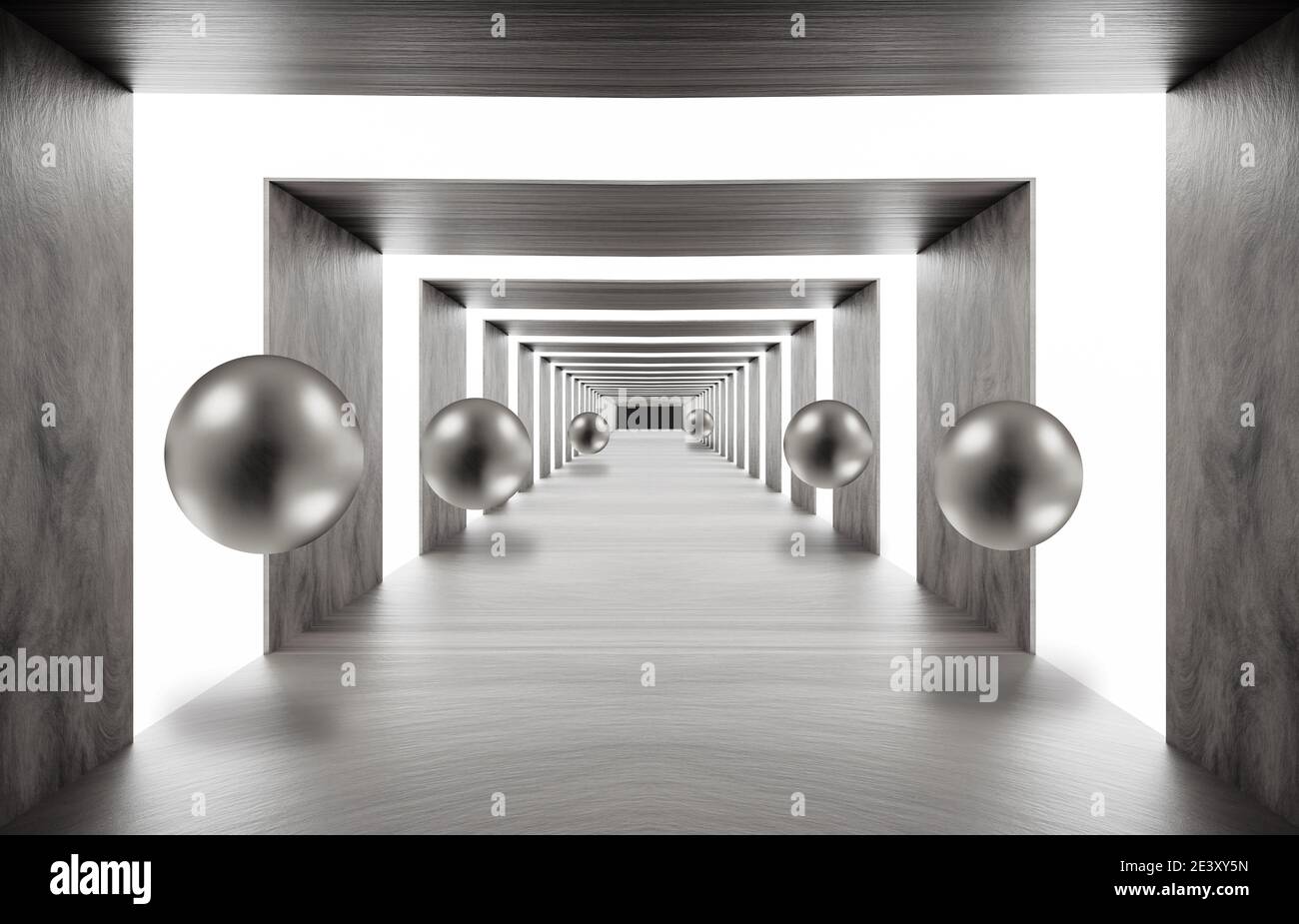 3d mural wallpaper . illustration background tunnel with sphere . empty ...